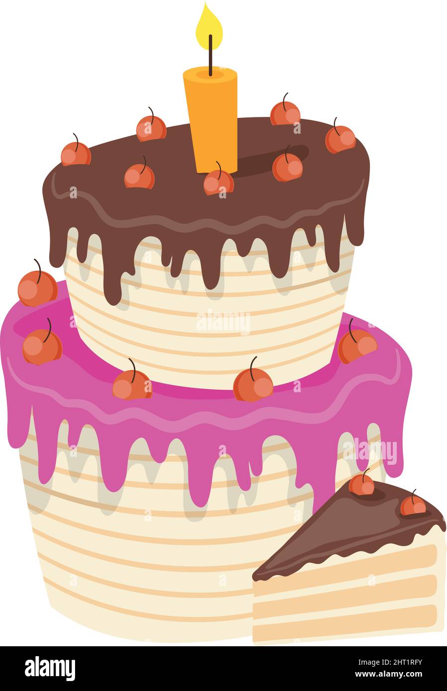 birthday cake with candle icon flat Stock Vector Image & Art - Alamy