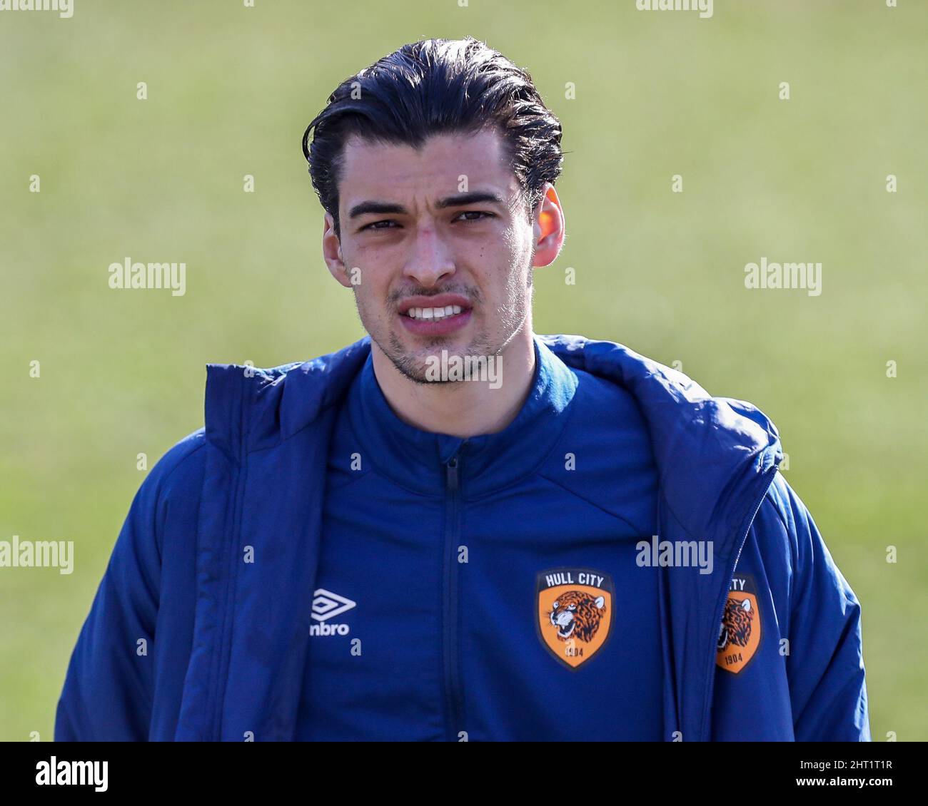 Peterborough, UK. 26th Feb, 2022. Jacob Greaves #4 of Hull City arrives ...
