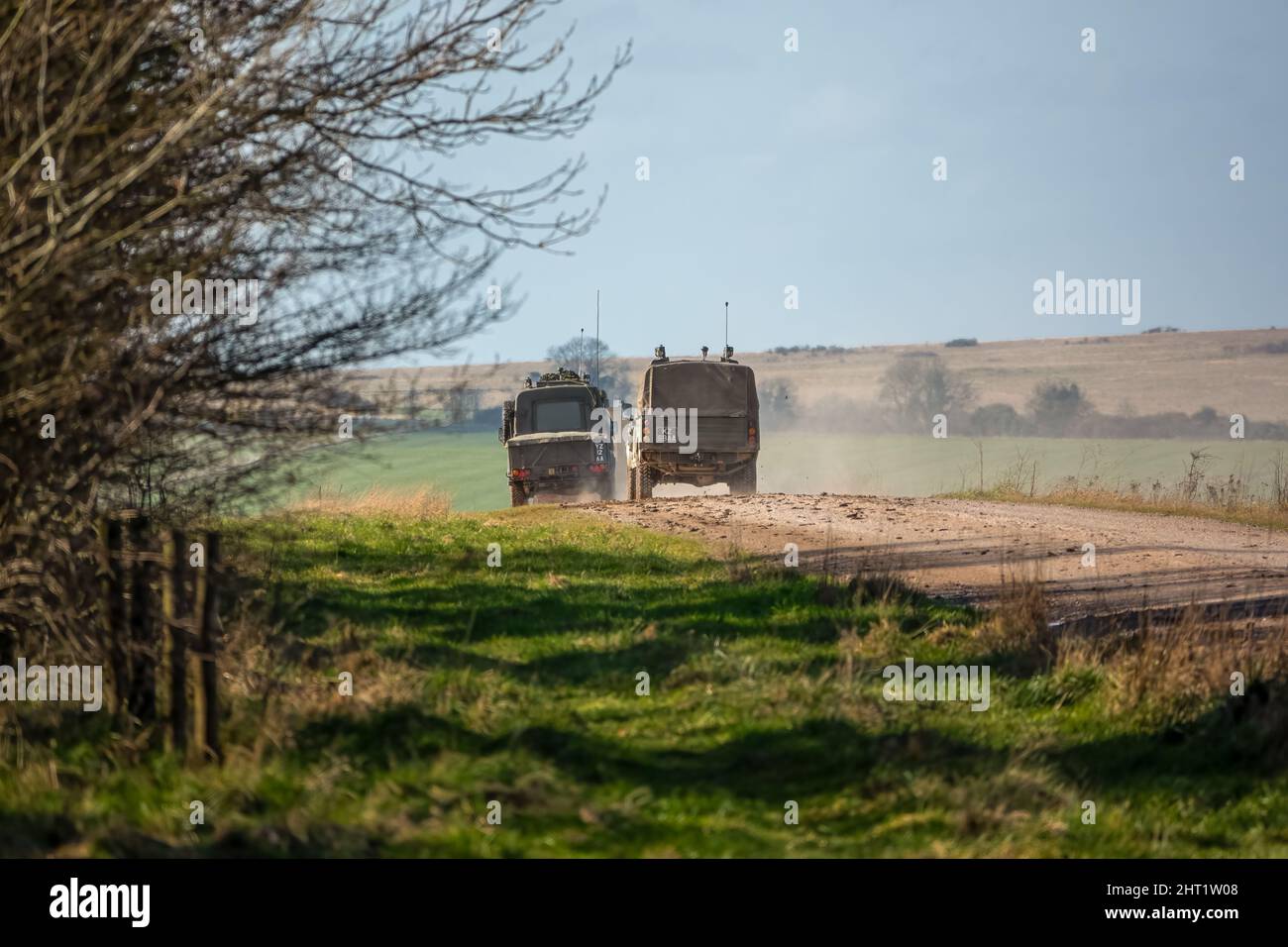 British army Land Rover Wolf Medium Utility 4x4 vehicles in action on a ...
