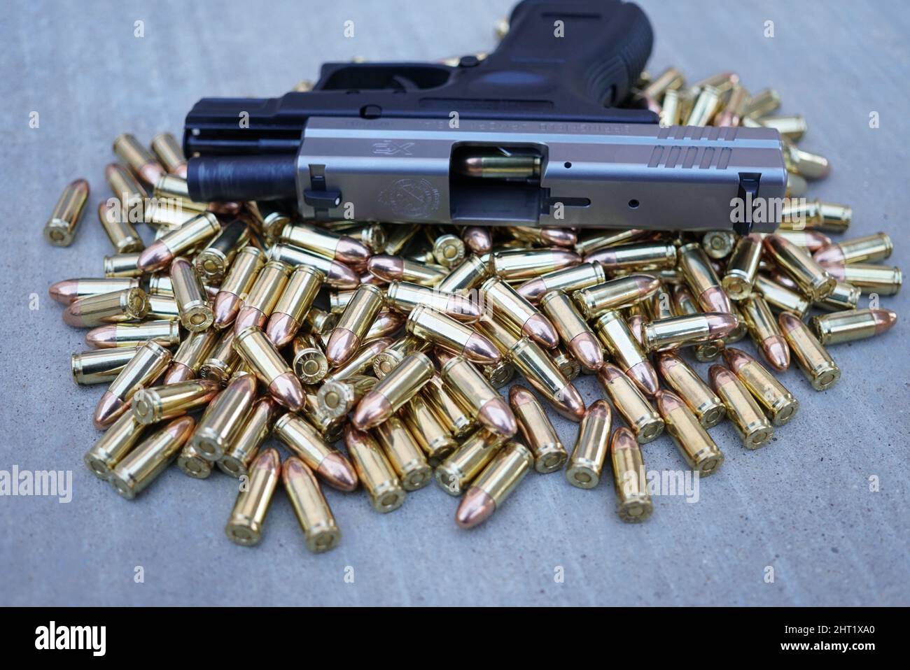 Closeup of Springfield XD9 gun on bullets Stock Photo - Alamy
