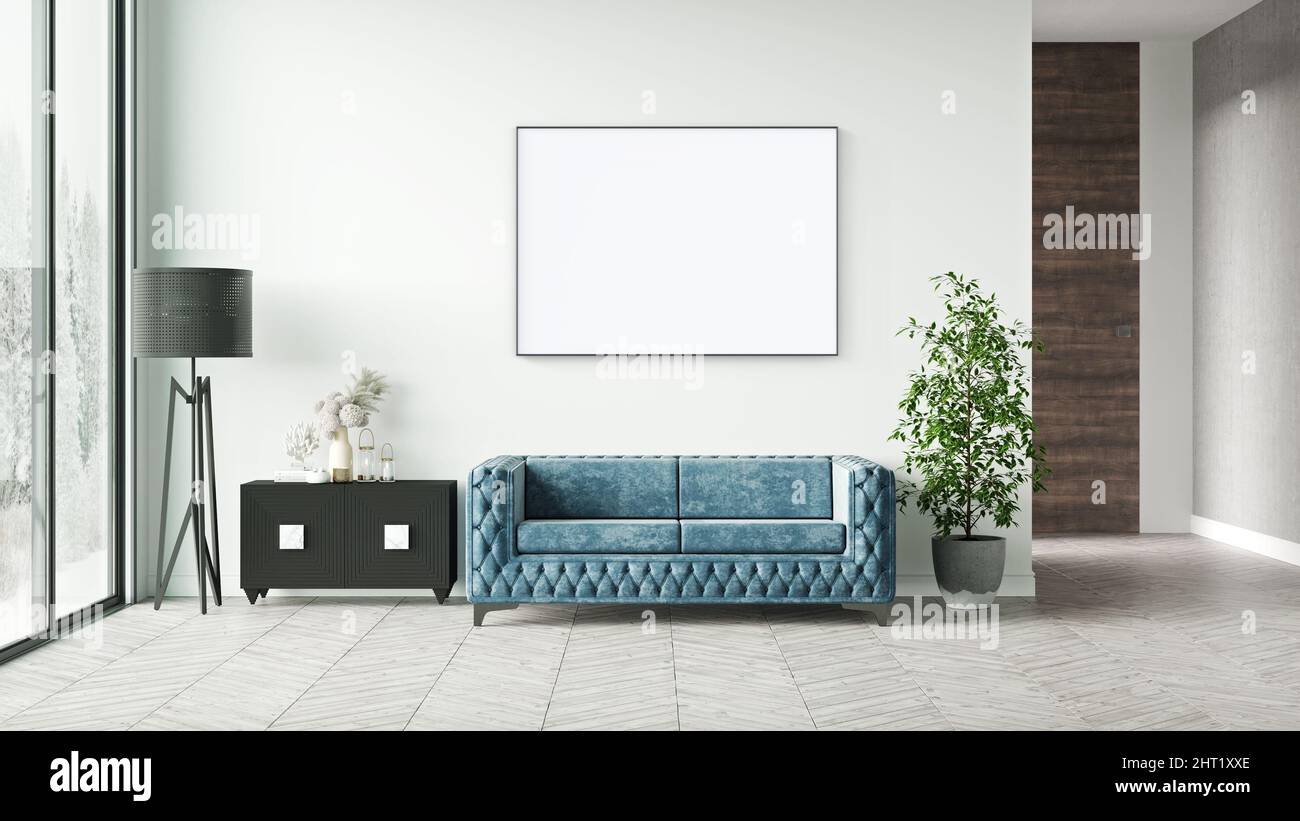 Mock up poster frame in modern interior background, living room ...