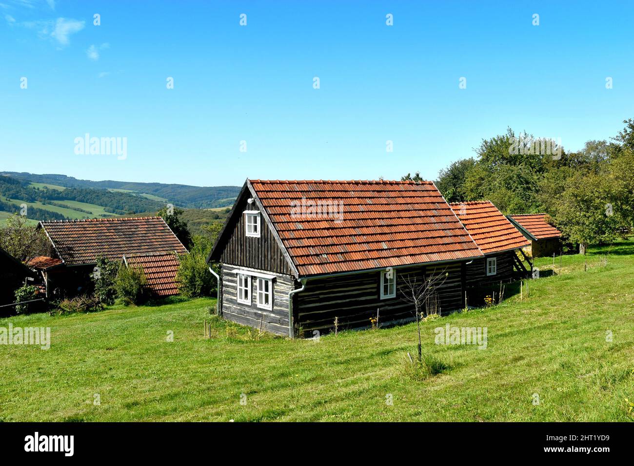 Typical country cottage in the White Carpathians, small house with a ...