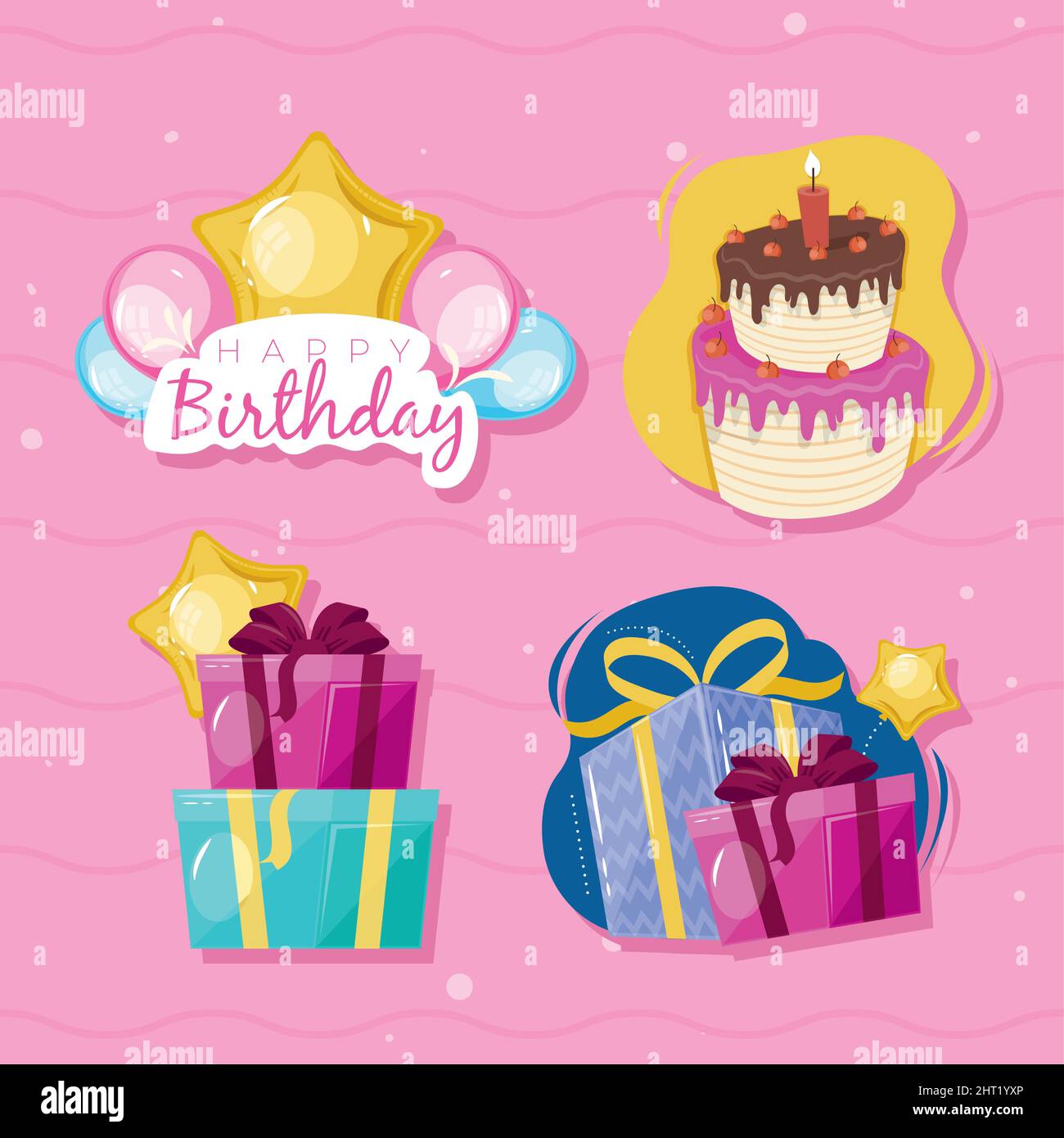 happy birthday decoration set icons Stock Vector Image & Art - Alamy