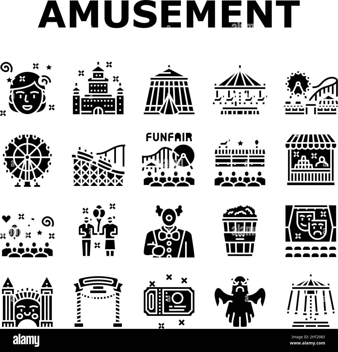 Amusement Park Entertainment Icons Set Vector Stock Vector Image & Art ...