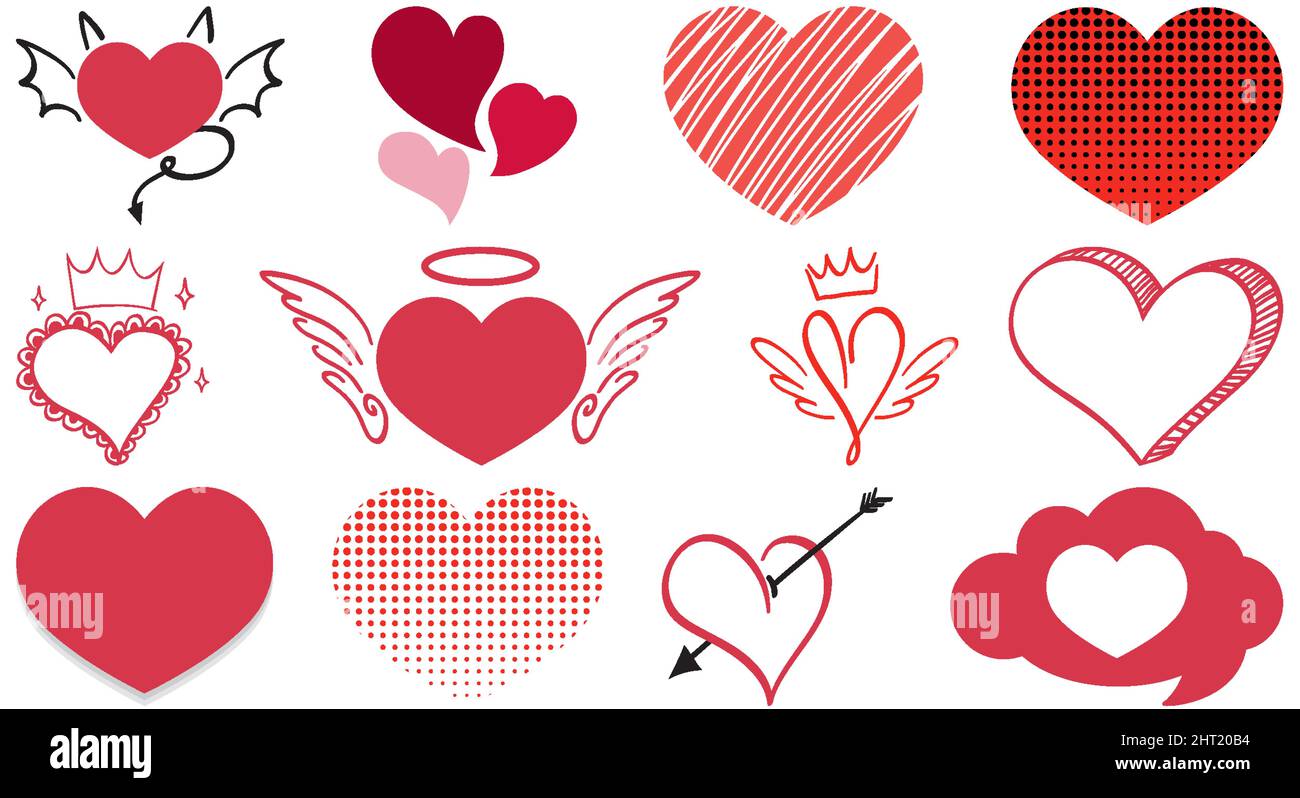 Different style of hearts isolated on white background illustration ...