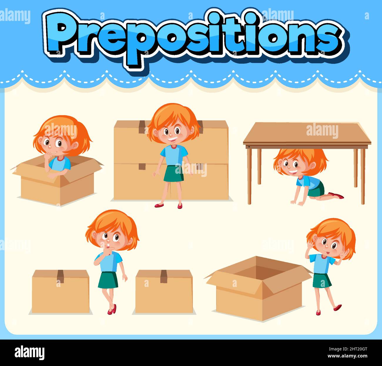 Preposition wordcard with girl and box illustration Stock Vector Image ...