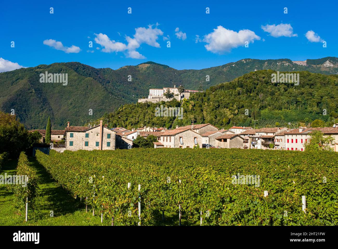 CastelBrando, a medieval castle situated on a dolomite limestone rock ...
