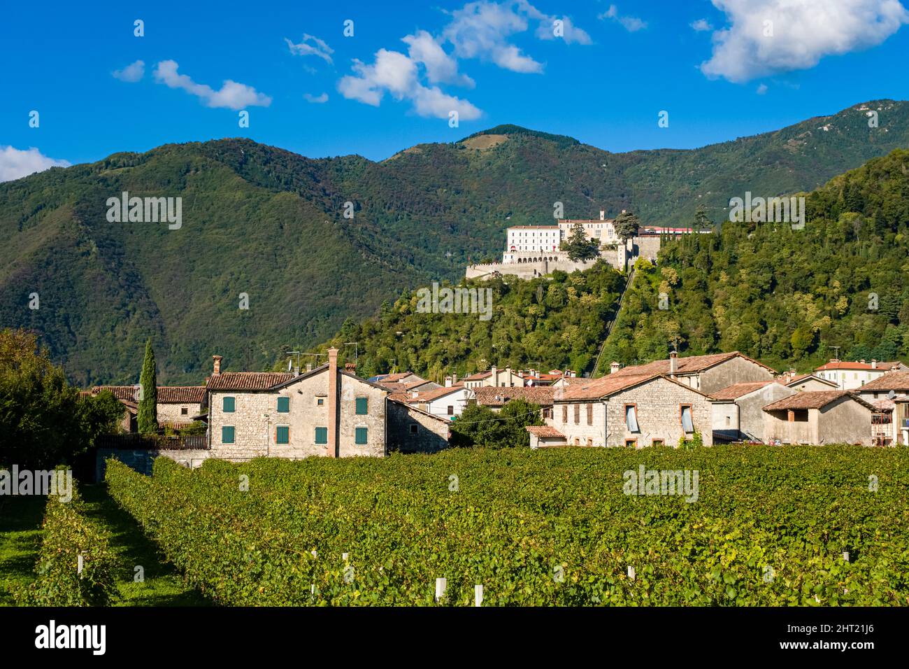CastelBrando, a medieval castle situated on a dolomite limestone rock ...