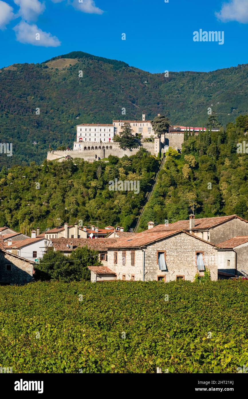 CastelBrando, a medieval castle situated on a dolomite limestone rock ...