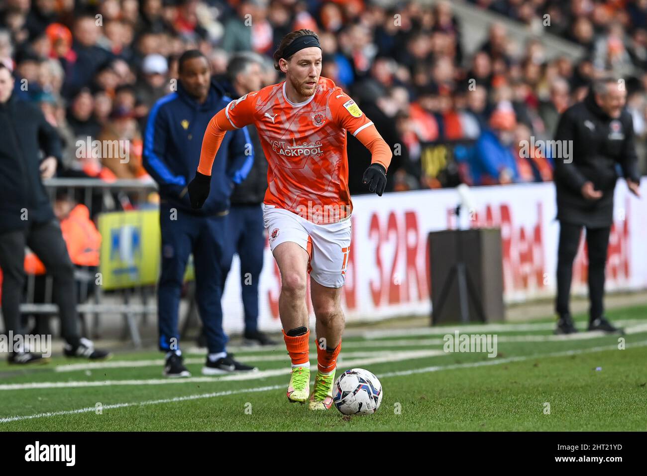 Josh Bowler #11 of Blackpool makes a break with the ball Stock Photo ...