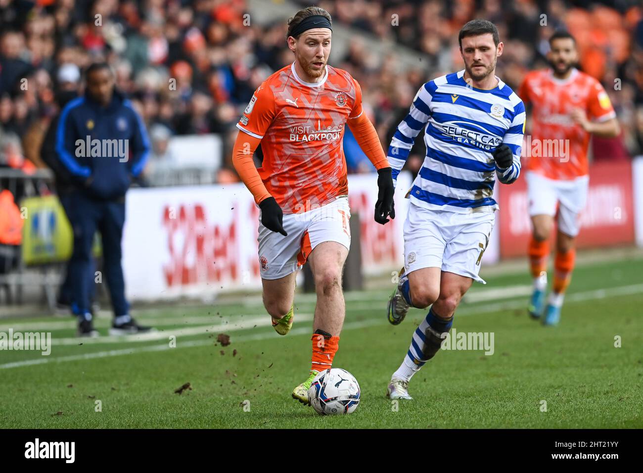 Josh Bowler #11 of Blackpool makes a break with the ball Stock Photo ...