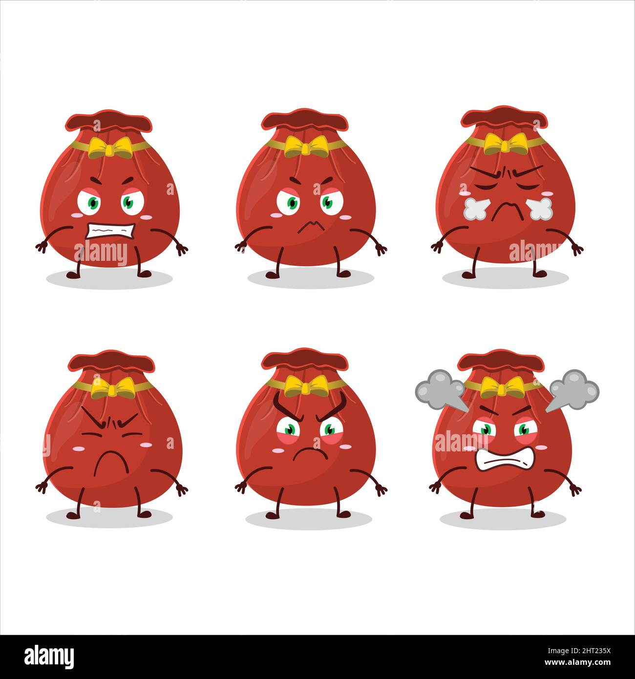 Red bag cartoon character with various angry expressions. Vector ...