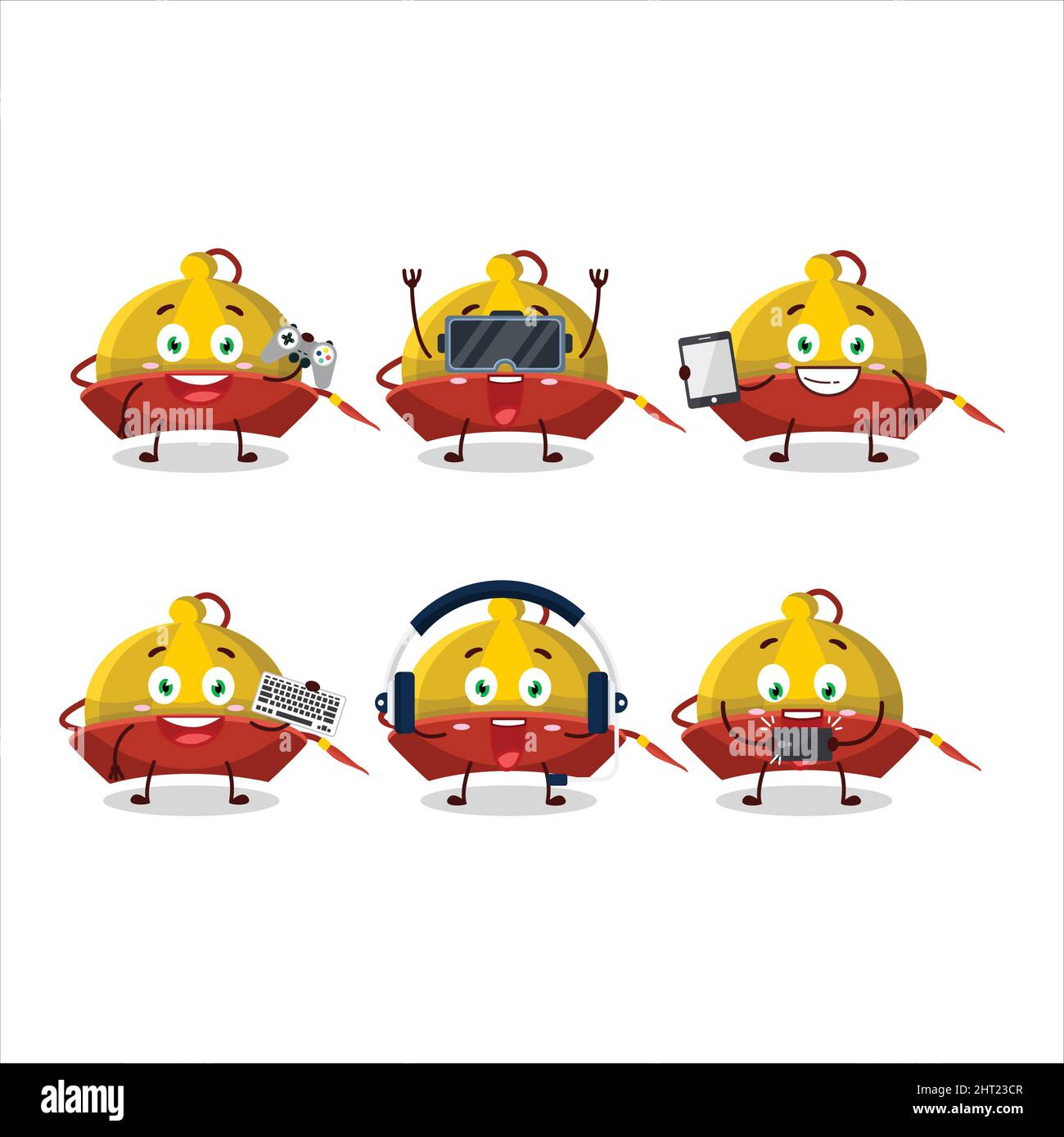 Yellow chinese traditional hat cartoon character are playing games with ...