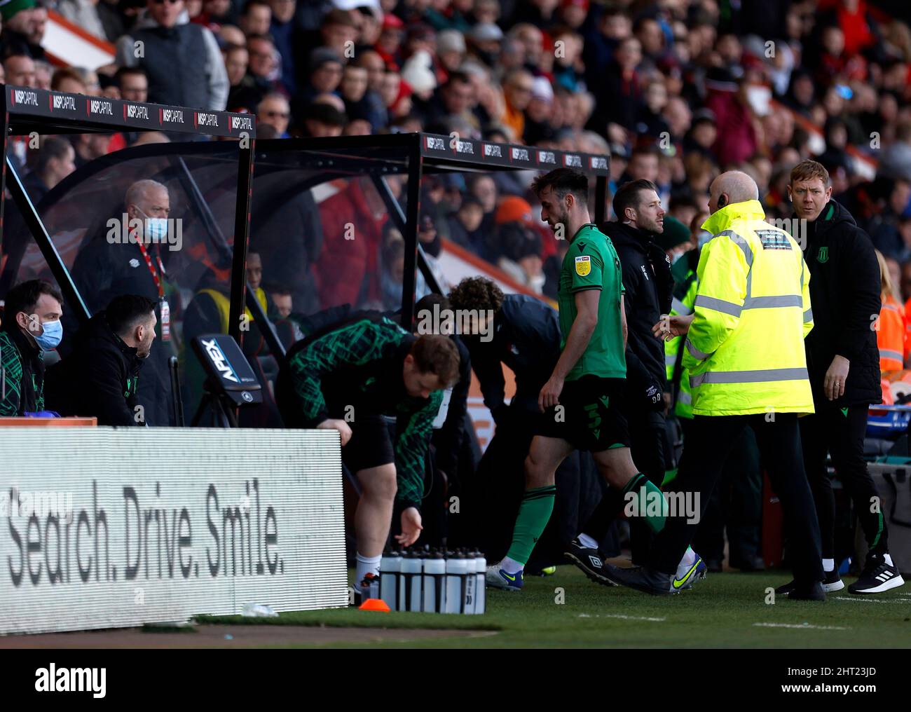 Stoke City's Morgan Fox walks of the field after shown a red card by ...