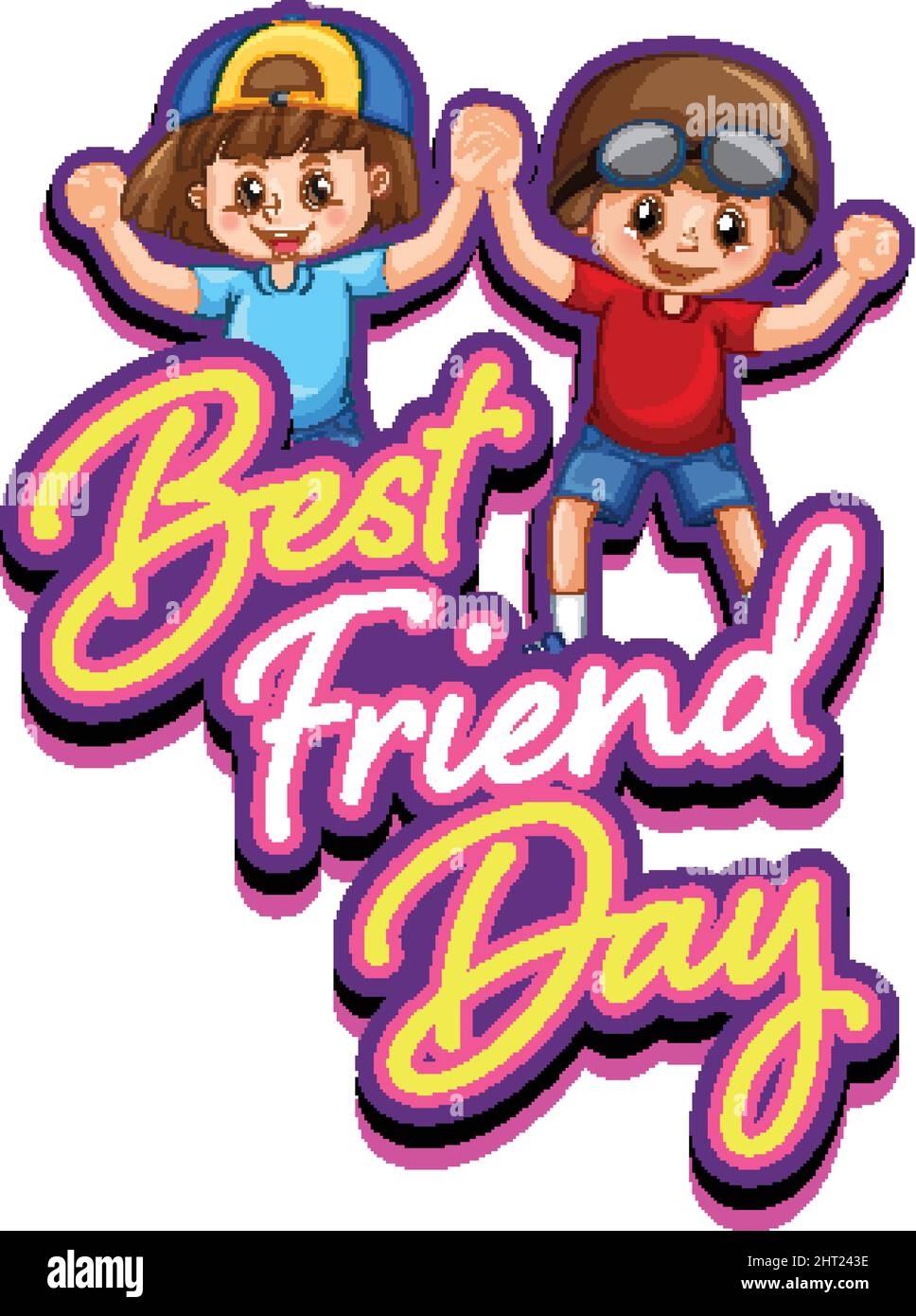 Best friend day with two kids cartoon characters illustration Stock ...