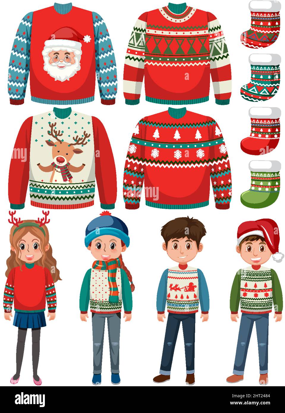Set of christmas sweater with boys and girls illustration Stock Vector ...