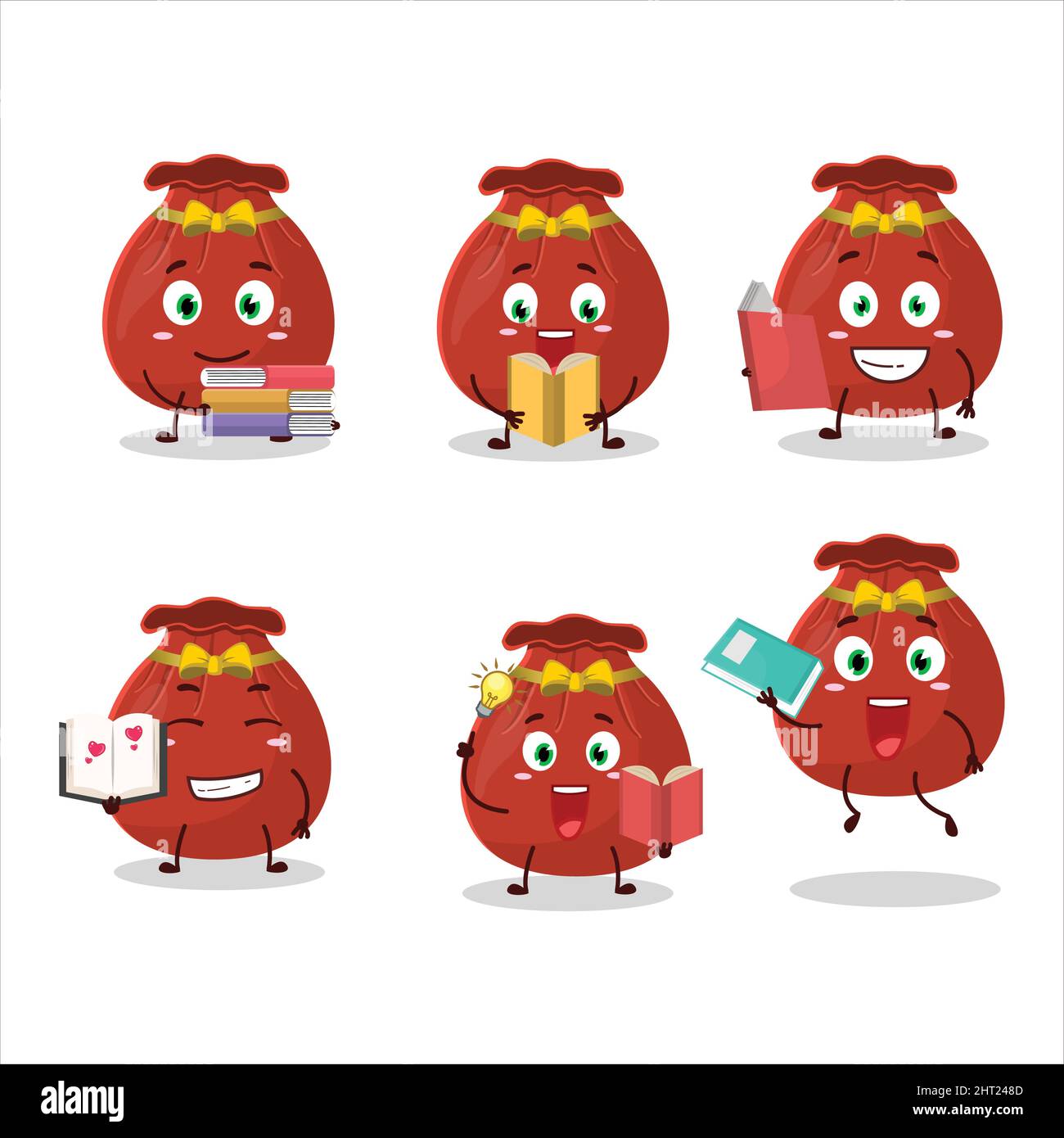 A picture of red bag cartoon character concept reading an amusing book ...