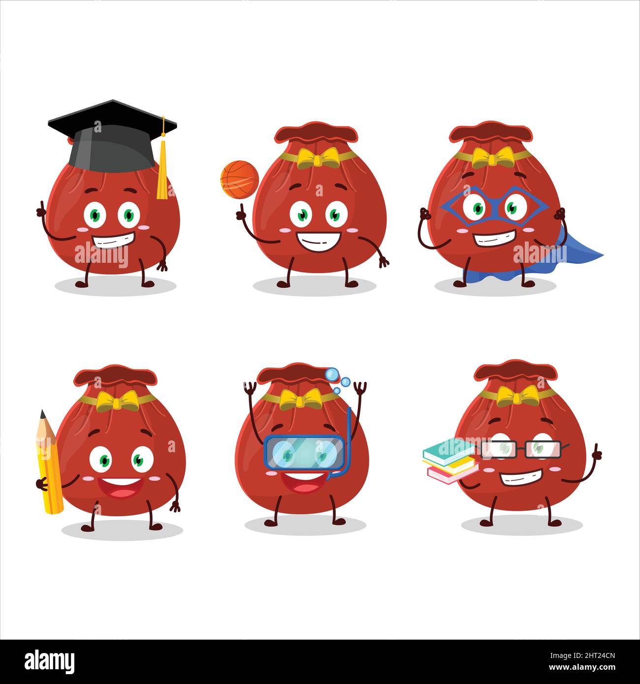 School student of red bag cartoon character with various expressions ...