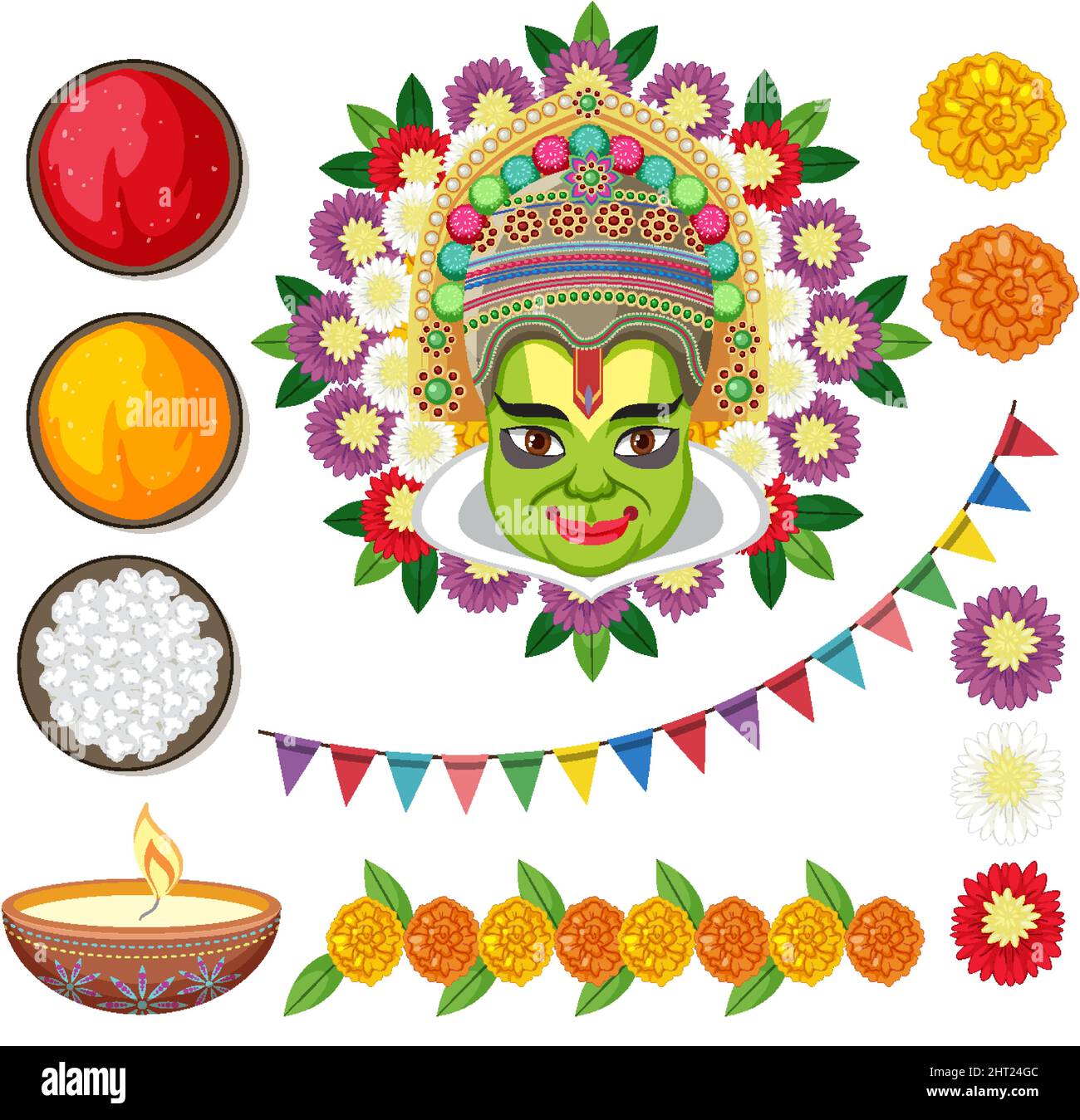 Indian god and offering elements on white background illustration Stock ...