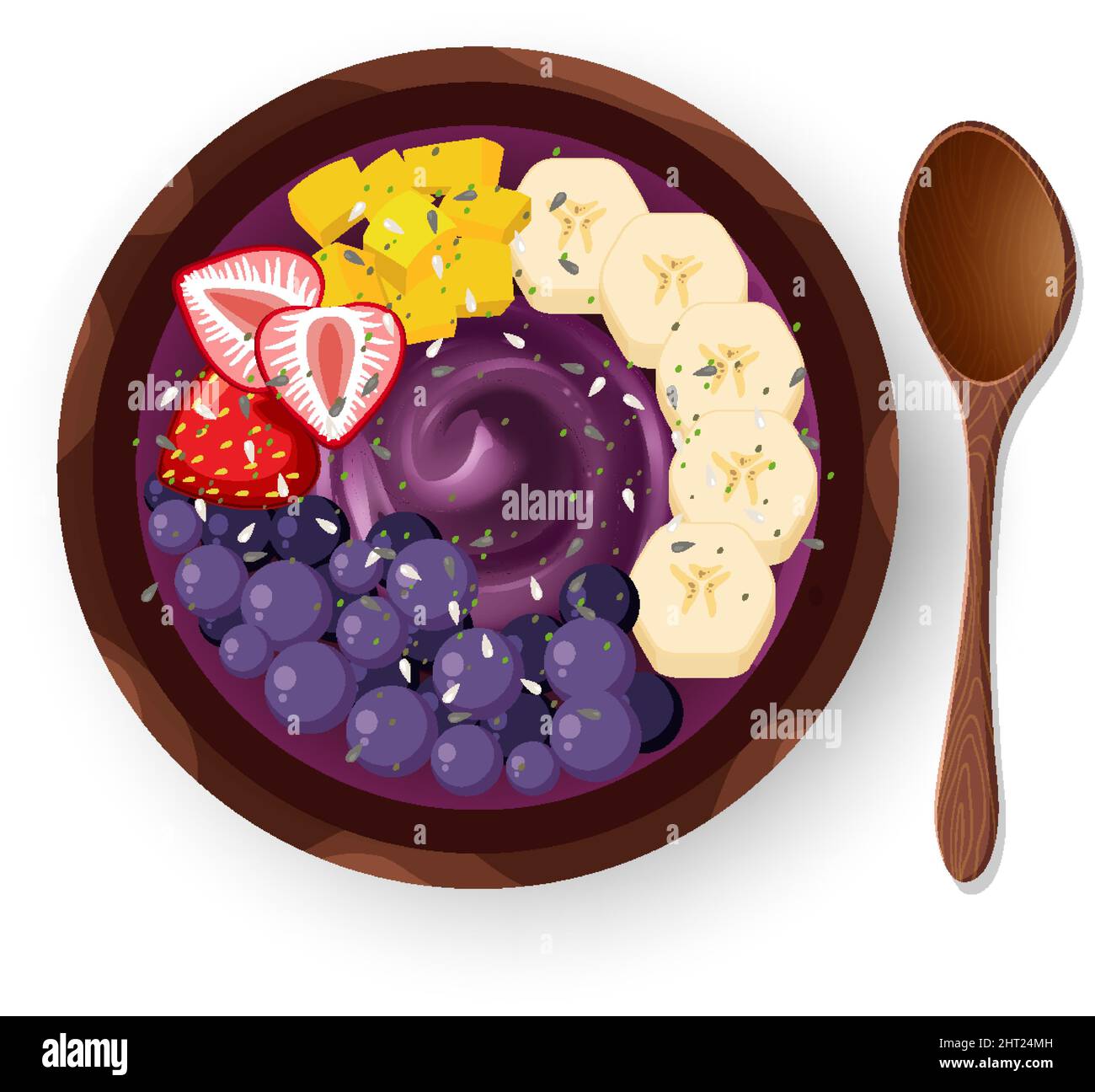 Top view Acai food bowl on white background illustration Stock Vector ...