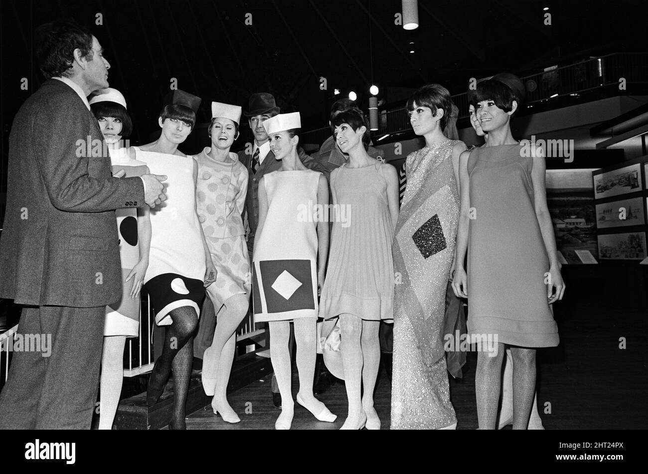 French couturier, Pierre Cardin, with models at rehearsals for a ...