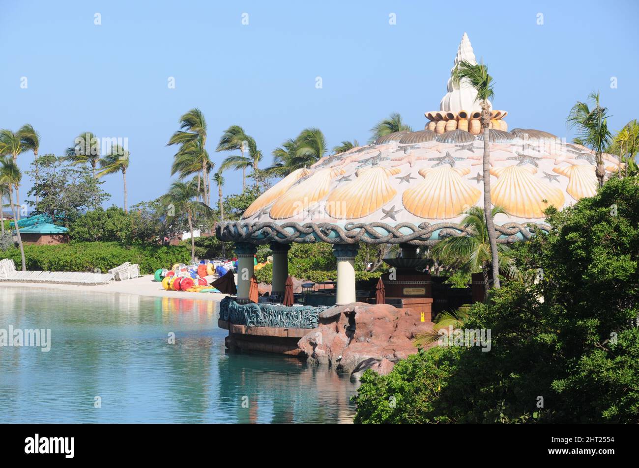 View of the traditional architecture on the artificial lake in Tahiti ...