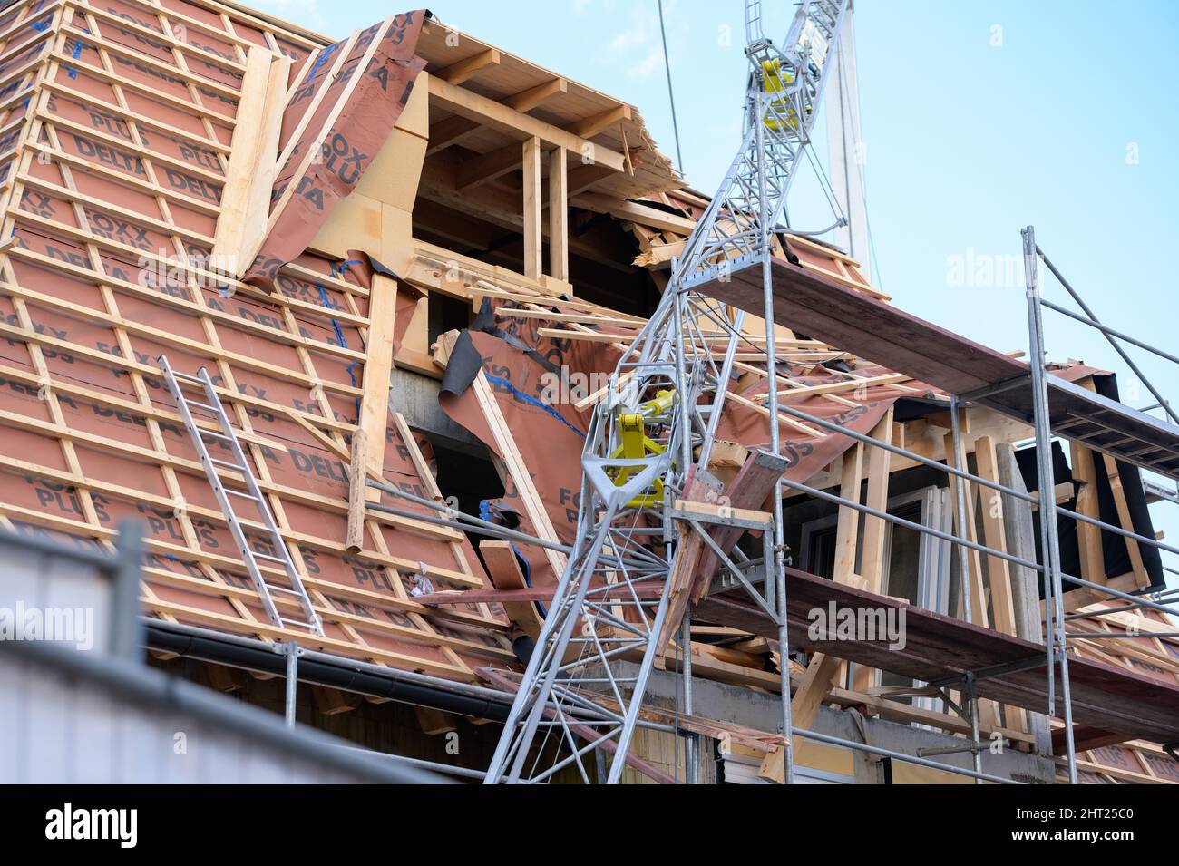 Hamburg, Germany. 26th Feb, 2022. The boom of a construction crane ...