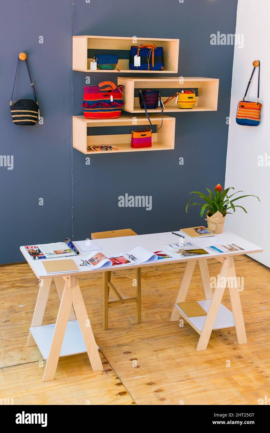 Items on display at exhibitor stand at hand-made design fair Stock ...