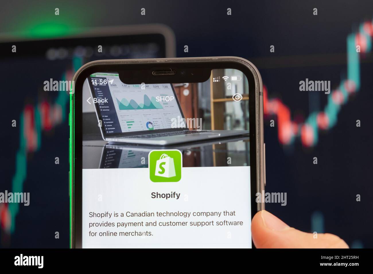 Shopify stock price increasing on the trading market with uptrend line ...