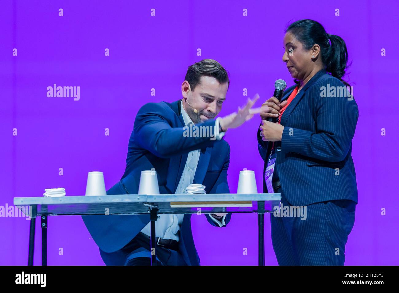 Celebrity Mentalist Gilan Gork on stage at Think Sales Conventio Stock ...