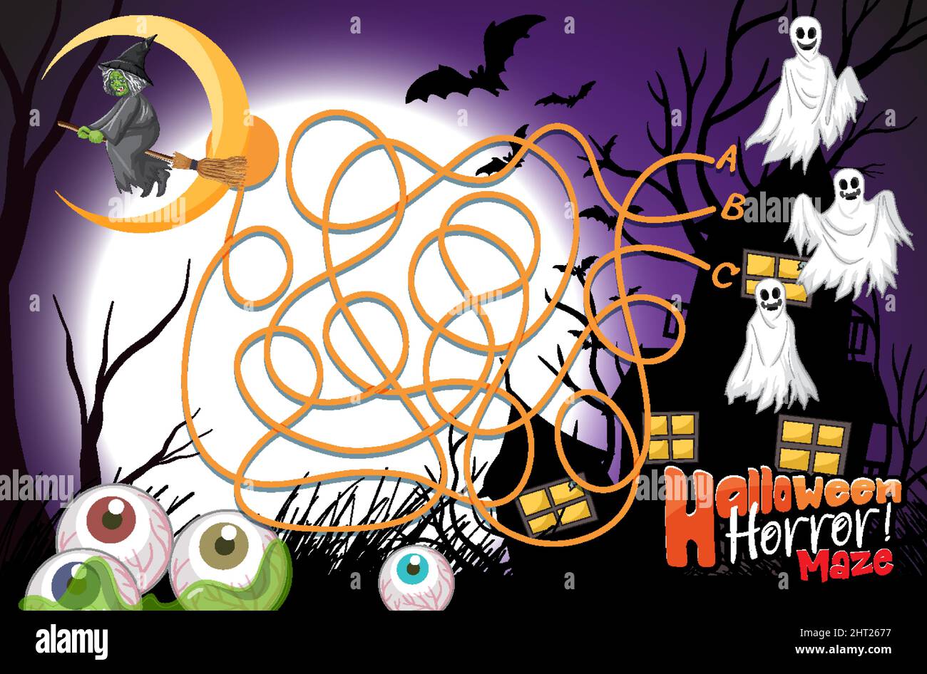Halloween horror maze game template illustration Stock Vector Image ...