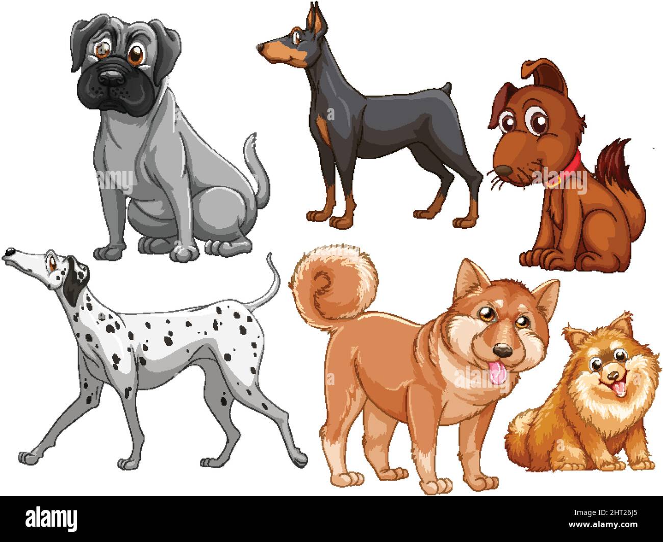Set of different cute dogs in cartoon style illustration Stock Vector ...