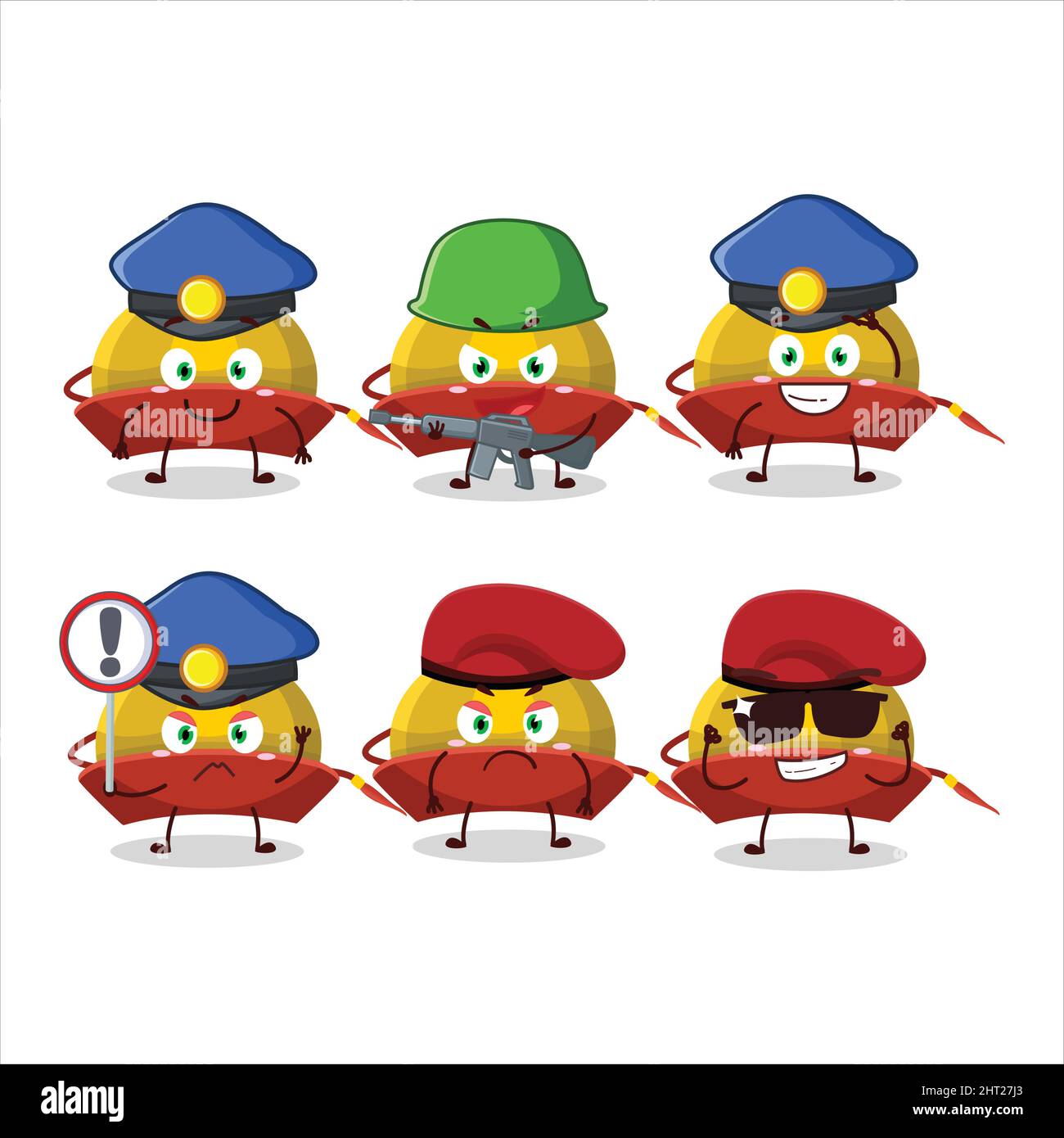 A dedicated Police officer of yellow chinese traditional hat mascot ...