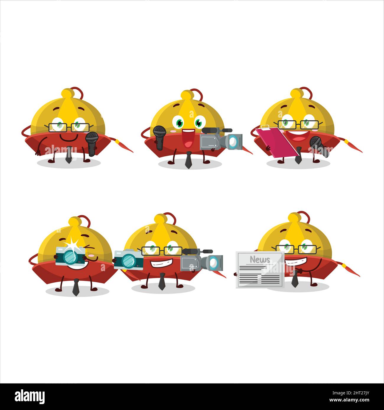 Character reporter yellow chinese traditional hat cute mascot with ...