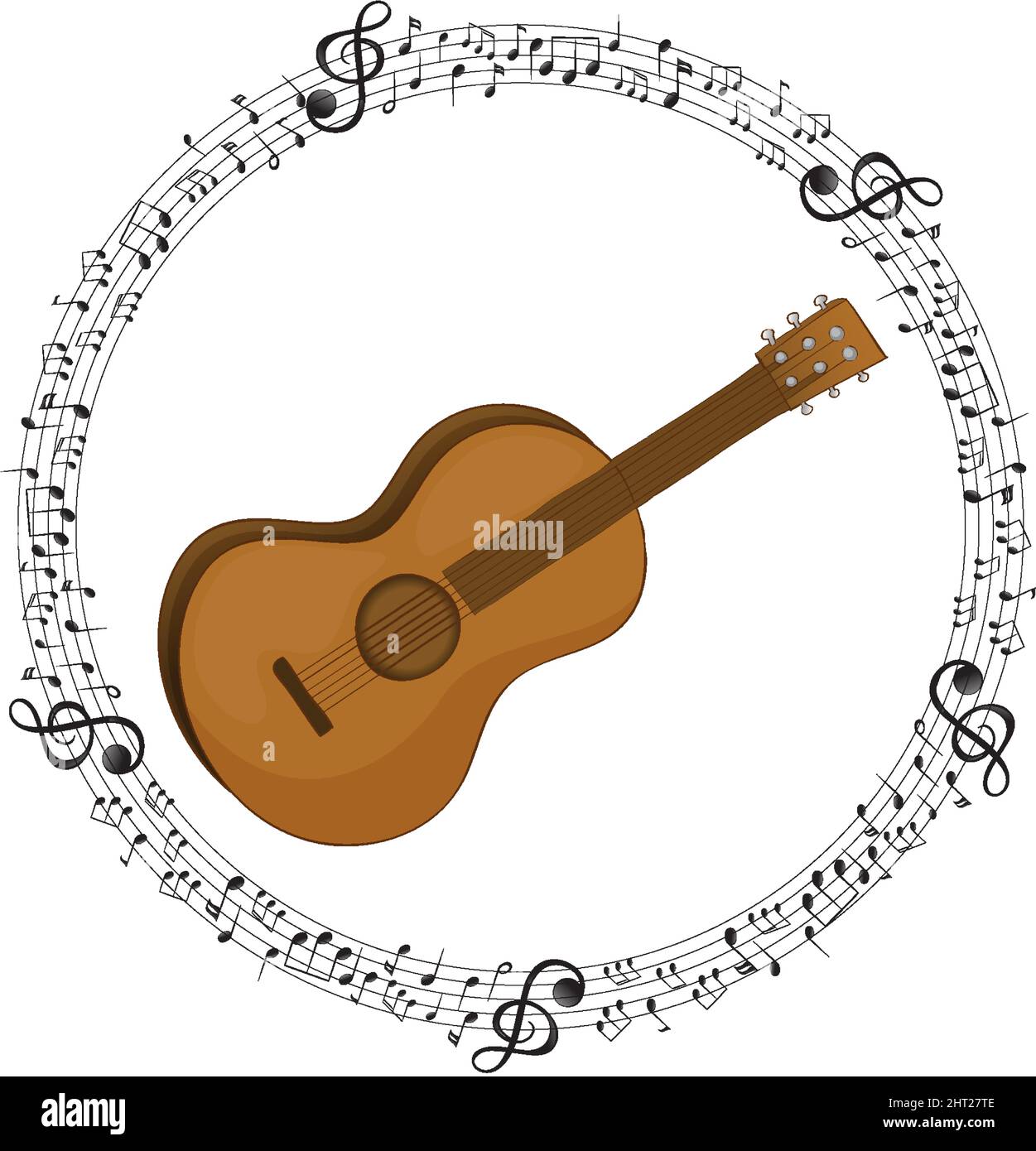 A guitar with musical notes on white background illustration Stock ...