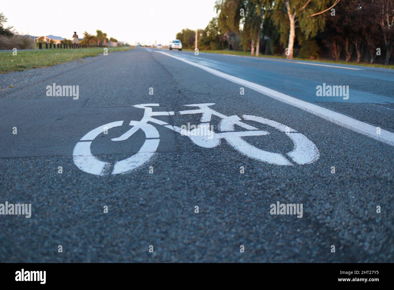 Shot of the bicycle road sign around New Zealand Stock Photo - Alamy