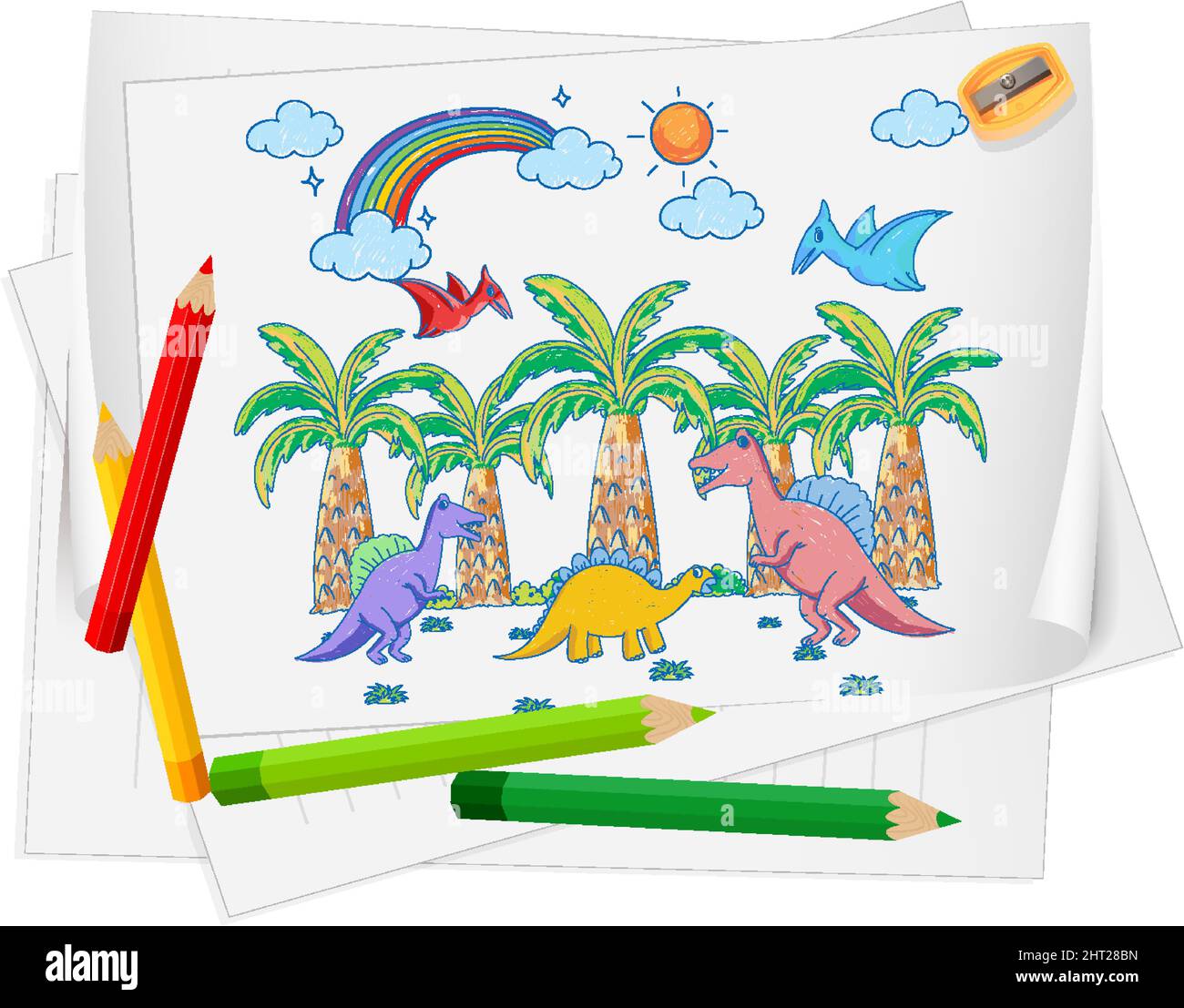 A paper with a doodle sketch design with color and colour pencils ...