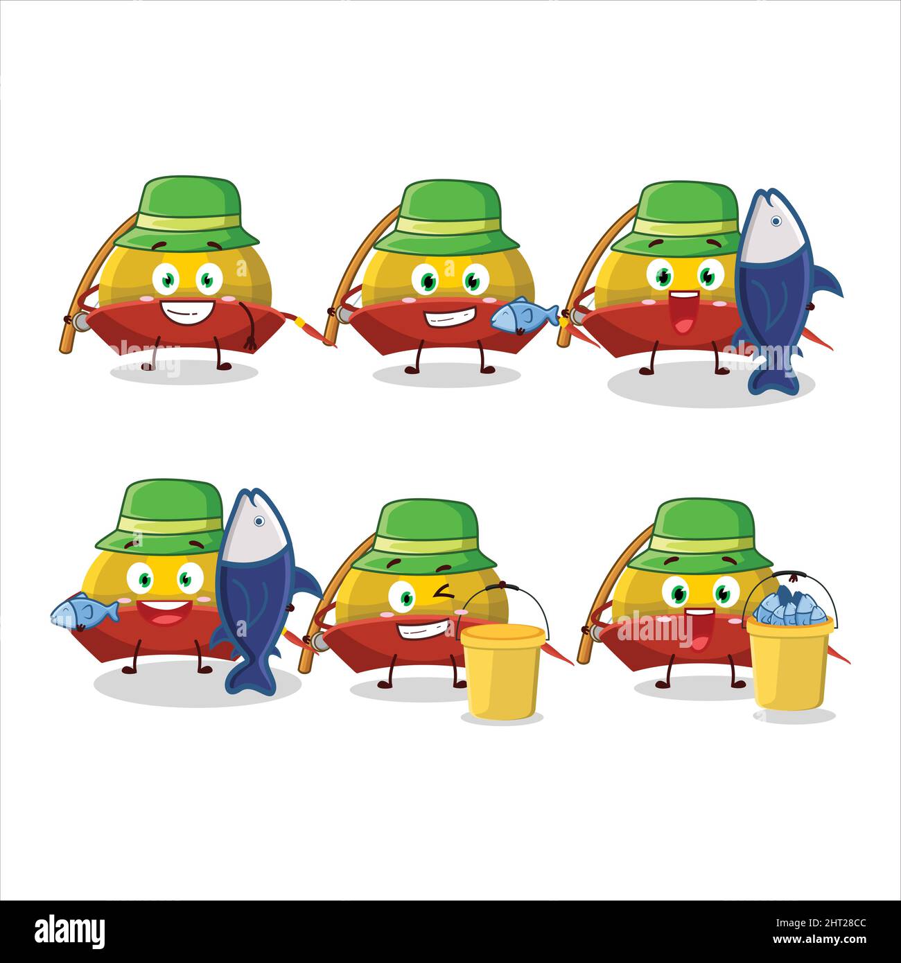 A fisherman yellow chinese traditional hat cartoon picture catch a big ...