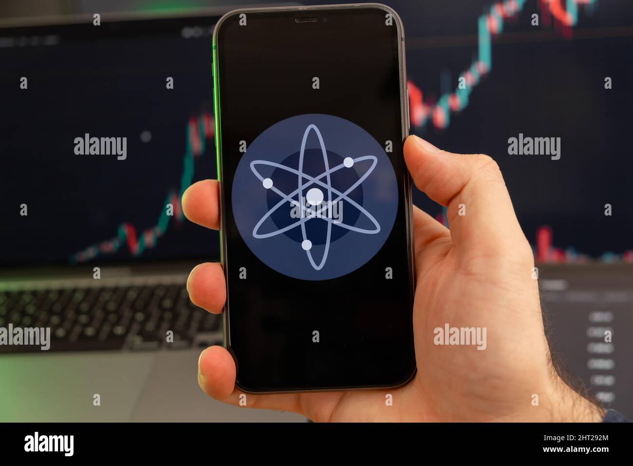 Cosmos ATOM app of cryptocurrency stock market analysis on the screen ...