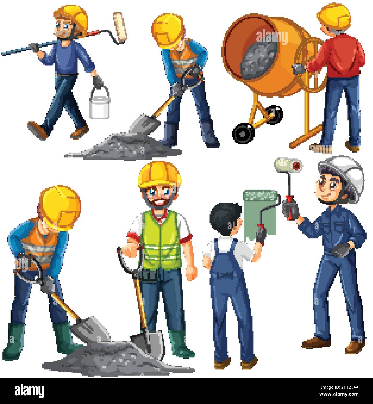 Group of construction workers cartoon characters illustration Stock ...