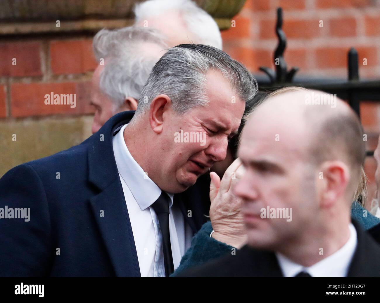 An emotional Edwin Poots leaves the funeral of Christopher Stalford DUP ...