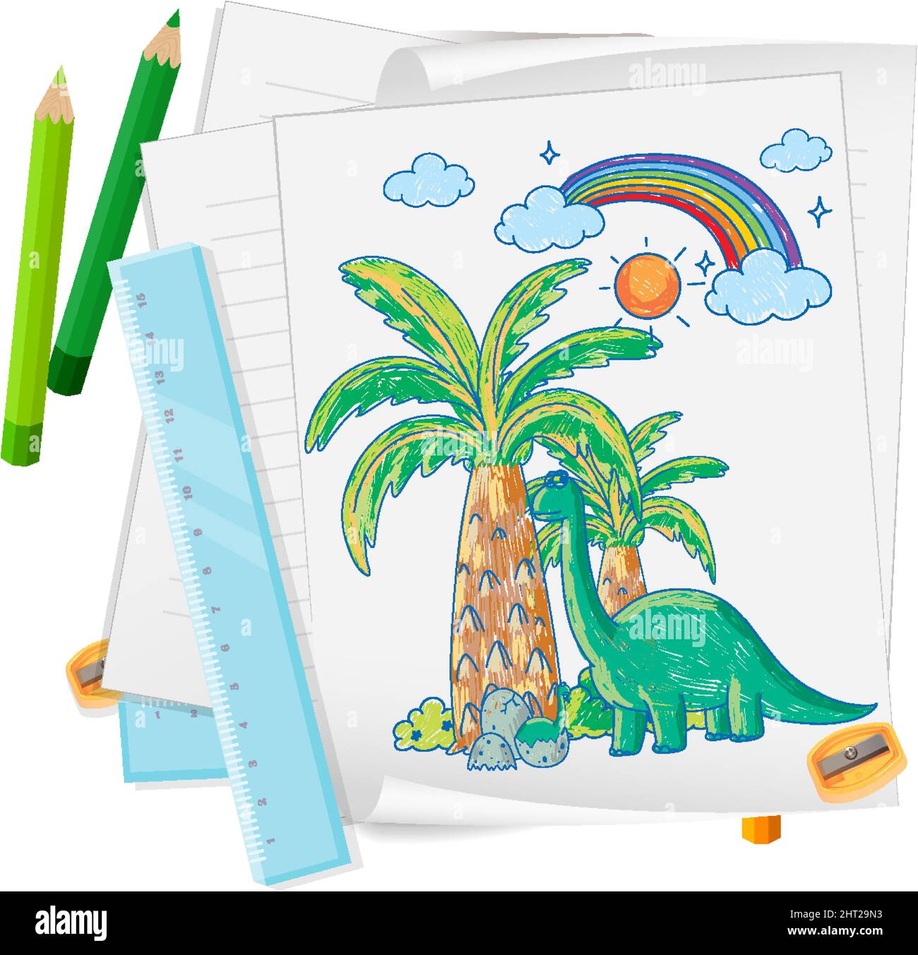 A paper with a doodle sketch design with color and colour pencils ...