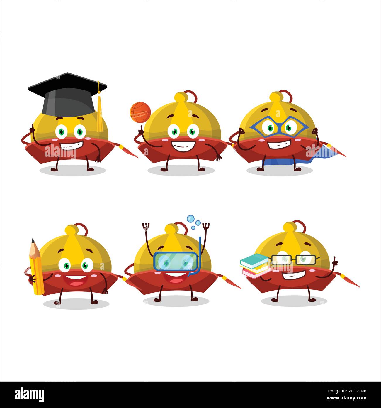 School student of yellow chinese traditional hat cartoon character with ...