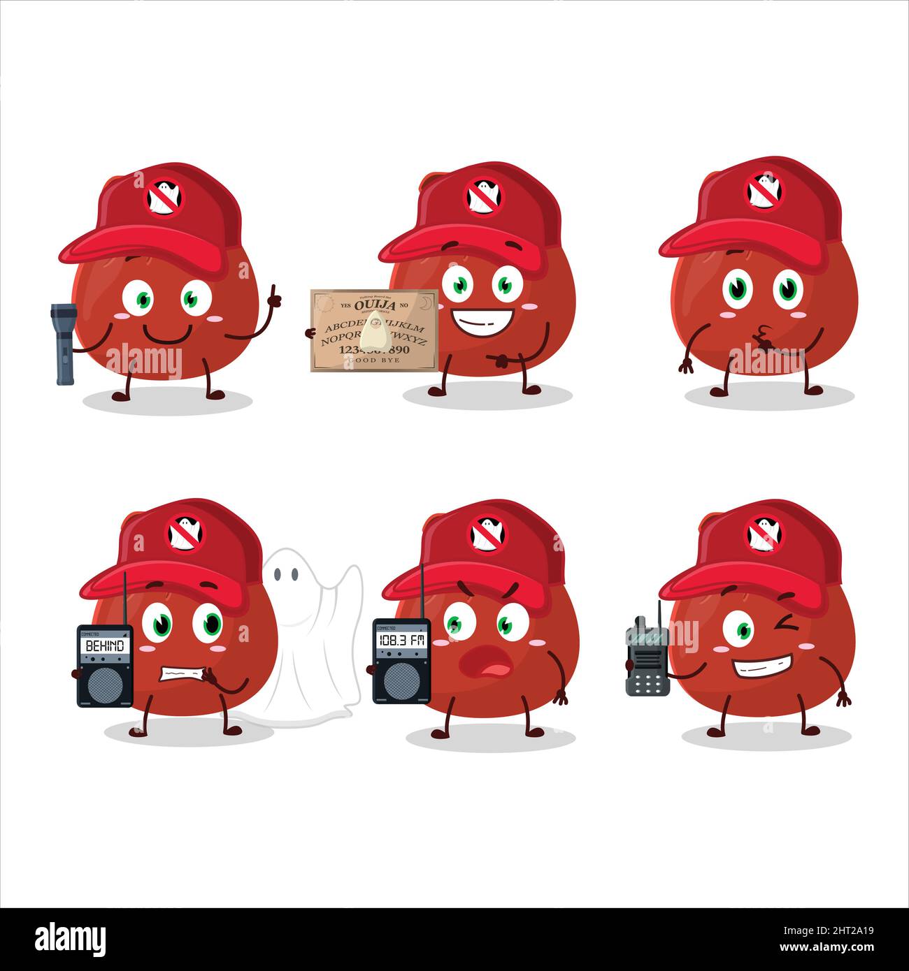 Ghost hunter cartoon red bag character using camera. Vector ...