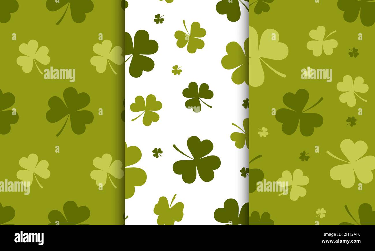 Set of Patrick day seamless patterns with shamrock. Cute festive ...