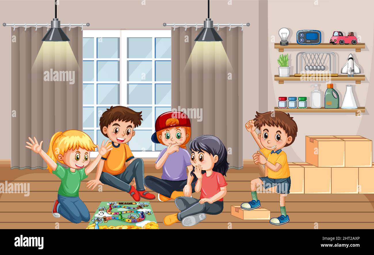 Children playing games in the room illustration Stock Vector Image ...