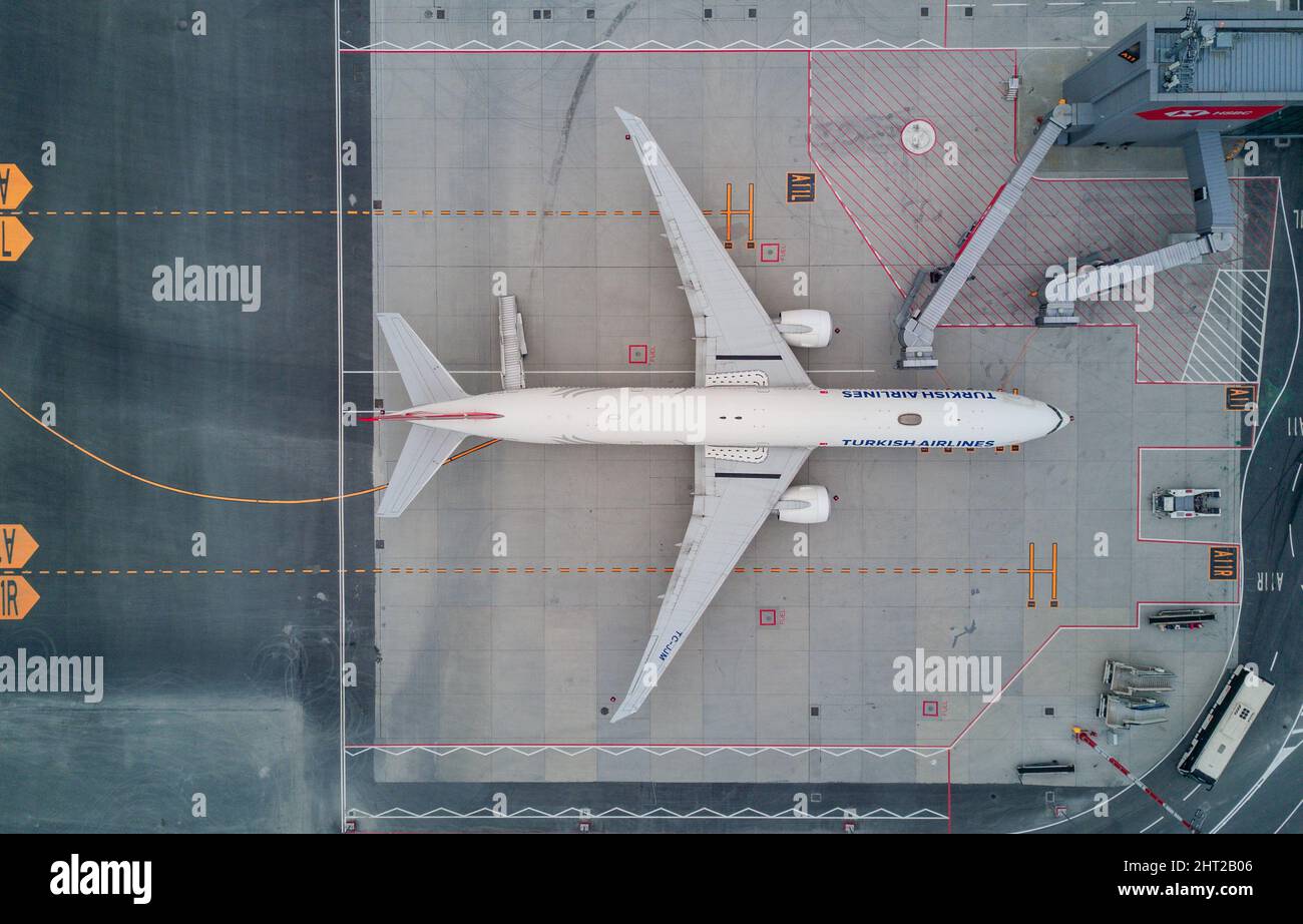 Top view of an airplane parked at the airport Stock Photo - Alamy