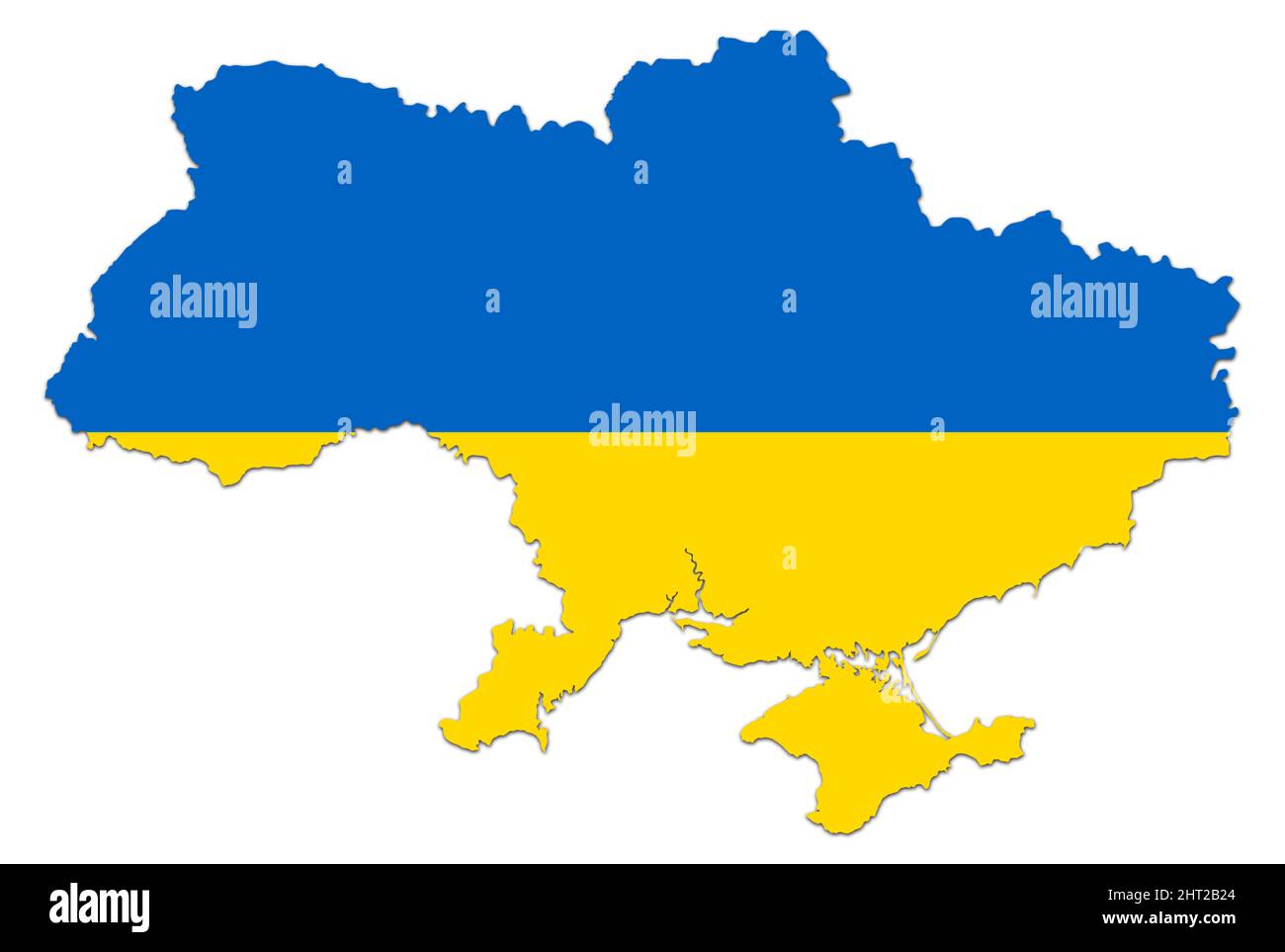 Map of Ukraine with Ukrainian flag on it illustration Stock Photo - Alamy