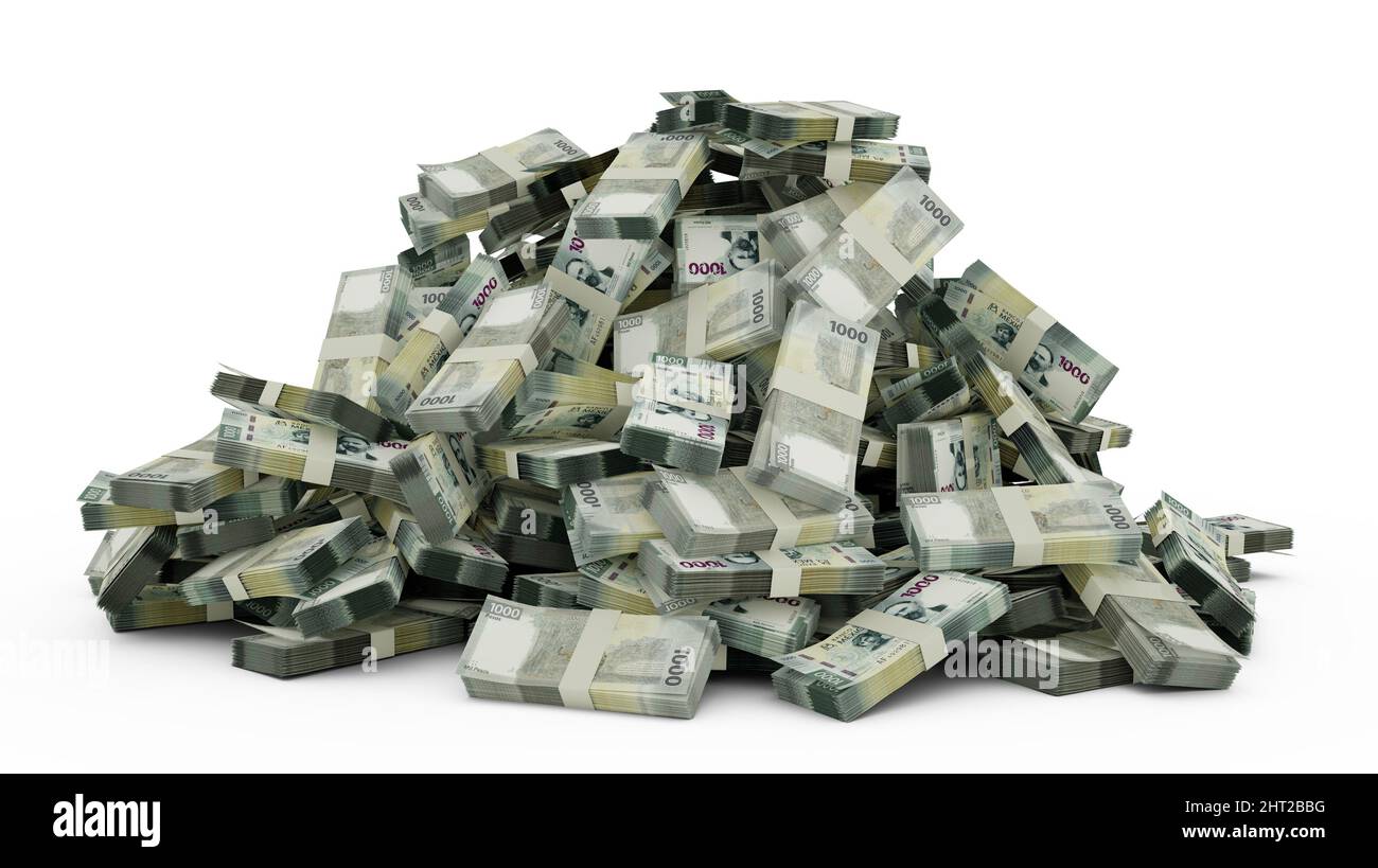 3D rendering of Mexican Peso notes transferring from one phone to ...