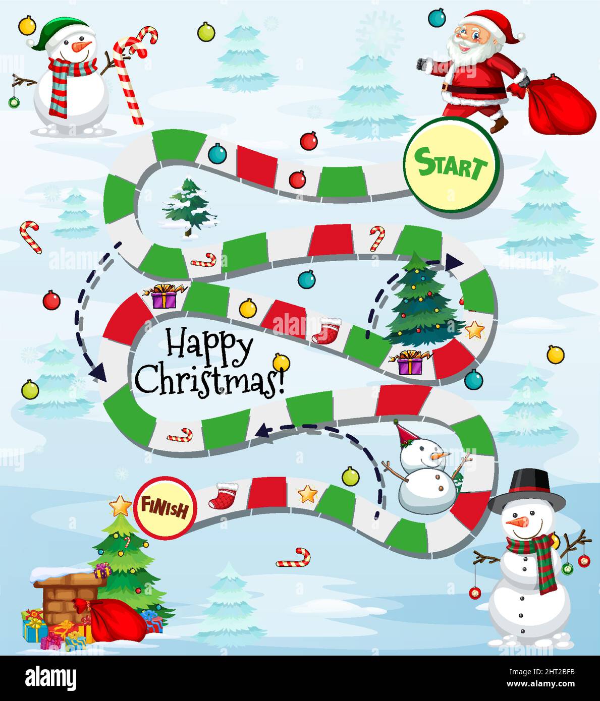 Snake and ladders game template with Christmas theme illustration Stock ...